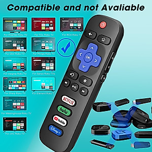 Replacement Roku TV Remote Control Works with All Roku buitl-in LG/TCL/Hisense/Insignia/Philips/Haier/Onn/Element/Sanyo TV, 【Not for Roku Stick and Box】