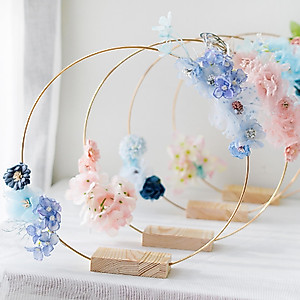 OurWarm 12Pcs 12 Inch Floral Hoop Centerpiece with Stand for Table, Metal Center Pieces with Wood Base Gold Circle Centerpieces for Wedding Reception, DIY Table Centerpieces, Wall Hanging Crafts