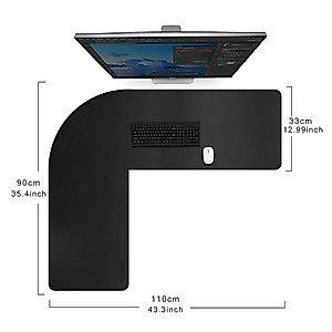 CENNBIE Dual Sided L Shaped Desk Pad,‎‎35.5x43.3x13 inches Corner Leather Desk Pad,l Shaped Desk Gaming mat,Waterproof l Shaped Leather Mouse pad,Home Office Accessories Corner Desk Mat(Black)