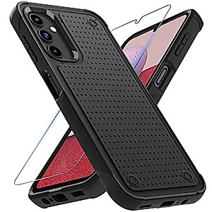 PULEN for Samsung Galaxy A14 5G Case with Screen Protector,PC+Soft Bumper Dual Layer [Military Grade][Non Slip Texture][Anti-Fingerprints] Heavy Duty Shockproof Protective Cover-Black