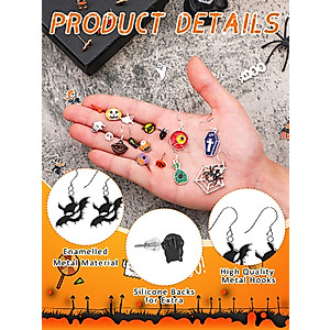 Sasylvia 120 Pairs Halloween earrings Sets Halloween Studs earrings Bulk Bat Cat Witch Stud earrings Set Spider Web Pumpkin Skull earrings Drop Halloween Jewelry for Women Girls for Party