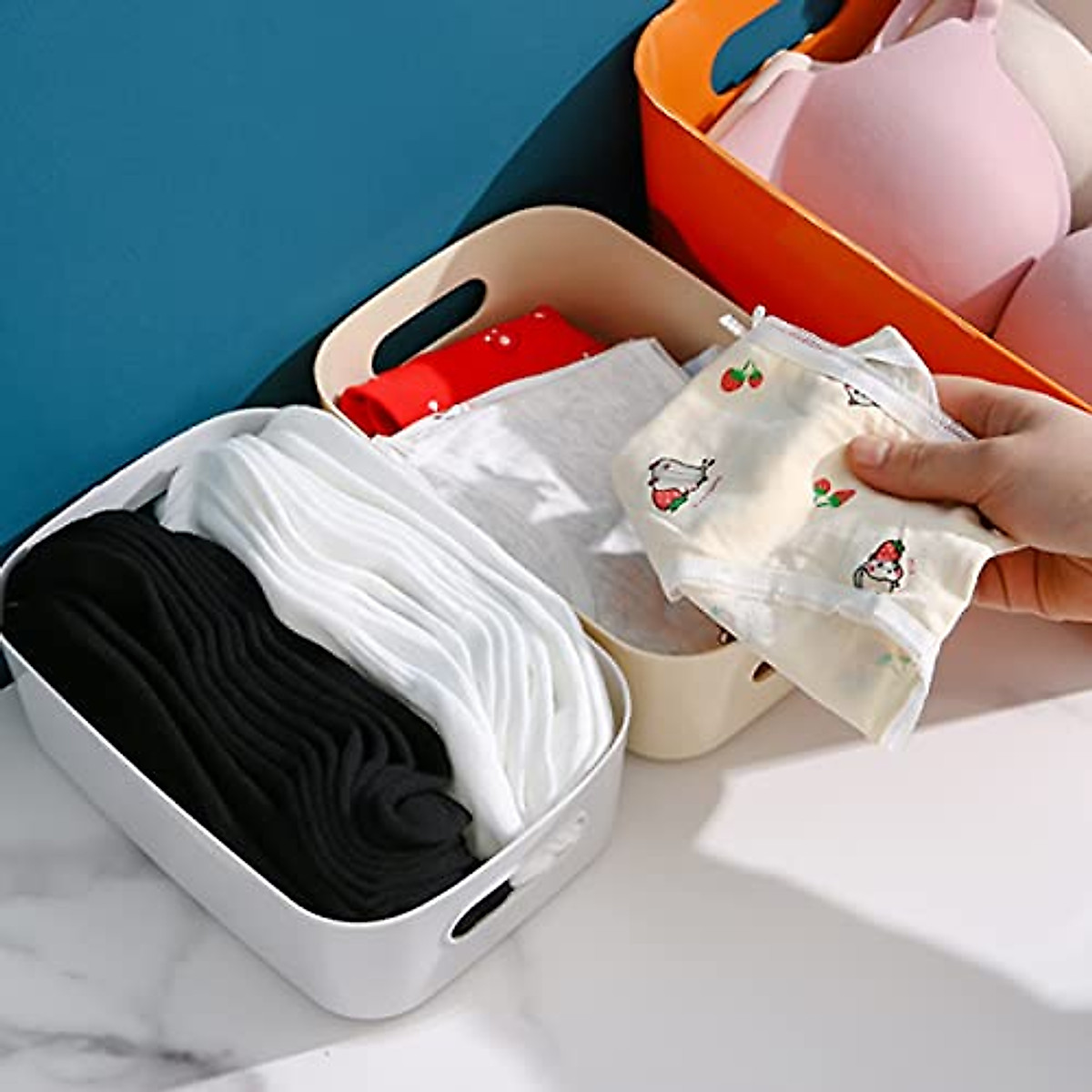 curfair Storage Box Storage Container Convenient Smooth Surface Handle Design Solid Color Versatile Plastic Storage Bin for Bedroom Storage Bin Easy to Clean -Green-Large##