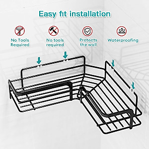 WishJazz Corner Shower Caddy, 6-Pack Adhesive Shower Organizer with Toothbrush Holder, Rustproof Stainless Steel Shower Shelf for Bathroom Storage&Home Decor&Kitchen, Shower Rack for Inside Shower
