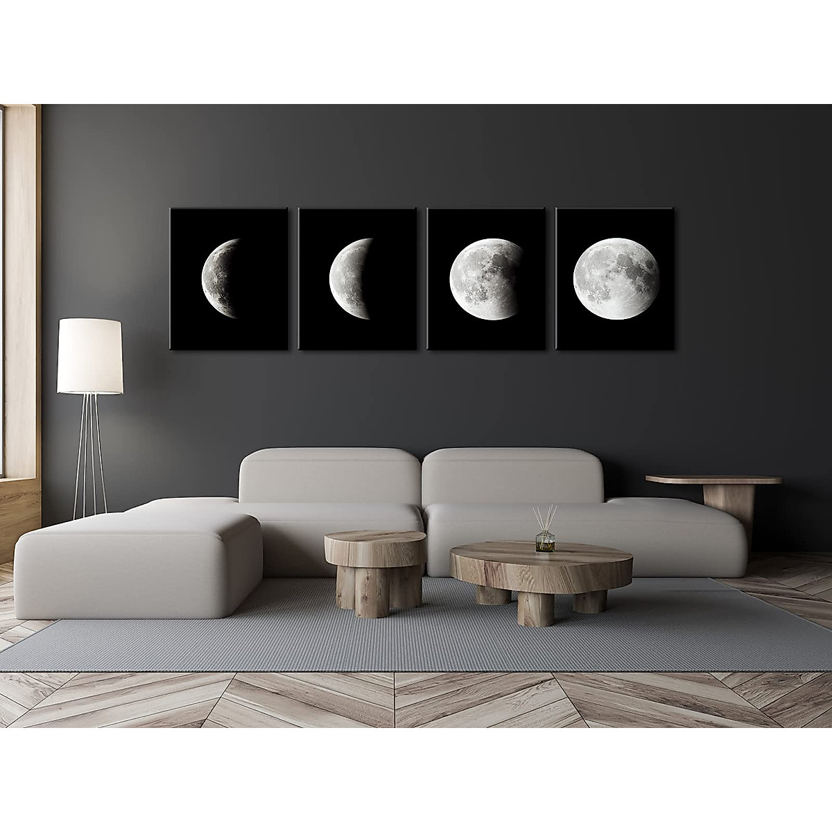Wieco Art Moon Canvas Prints Wall Art Space Pictures Paintings Large Modern Gallery Wrapped Black and white Abstract Sky Giclee Artwork on Ready to Hang for Living Room Bedroom Home Office Decor