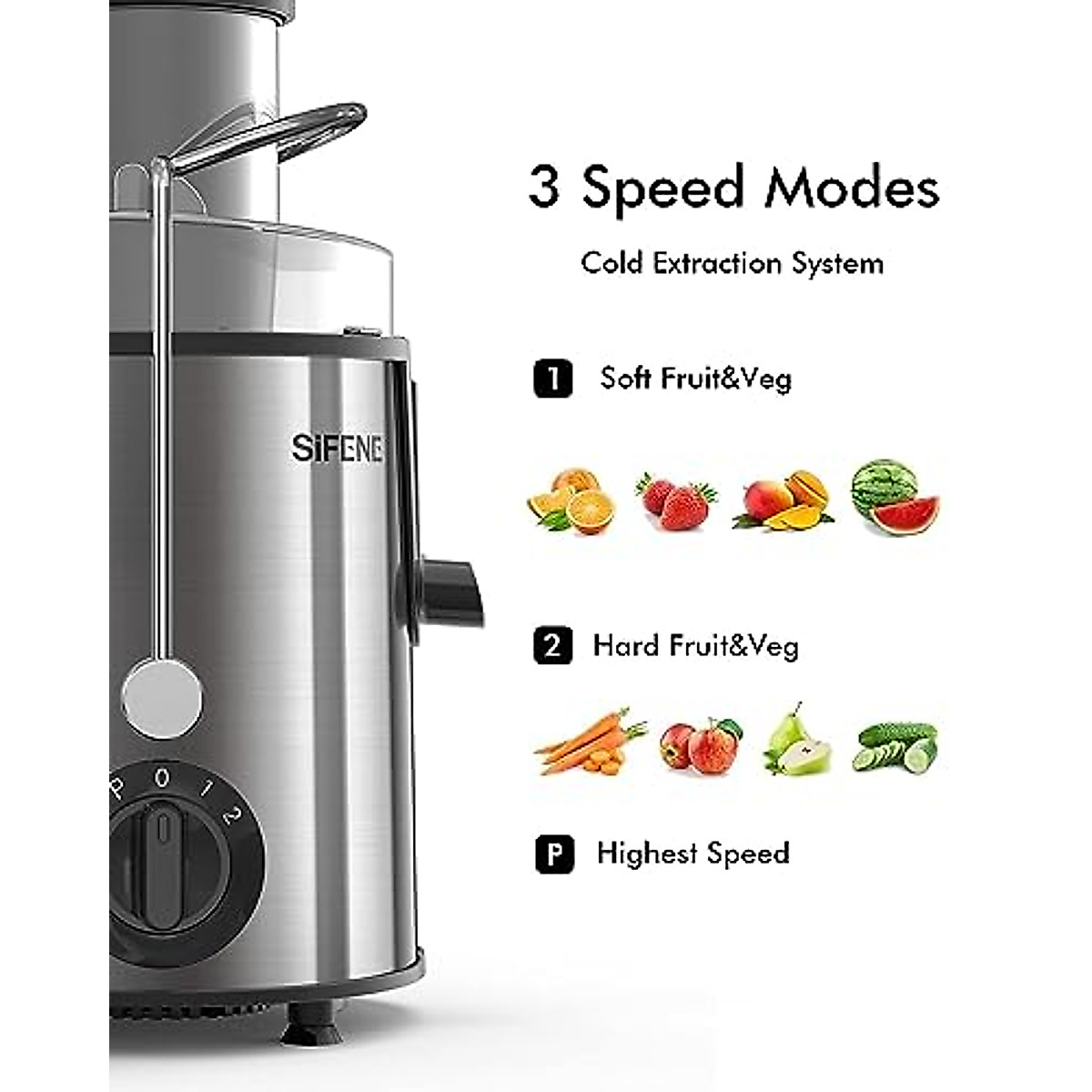 Juicer Machine, SiFENE 500W Centrifugal Juicer Extractor with 3" Wide Feed Chute for Vegetable and Fruit, Juice Maker with 3-Speed Setting, Easy to Clean, BPA Free, Stainless Steel