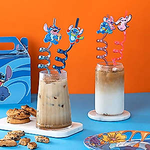 YAOOA 24Pcs Lilo & Stitch Birthday Party Supplies Reusable Drinking Straws,8 Designs Lilo & Stitch Themed Party Favors with 2 Cleaning Brushes, One Size