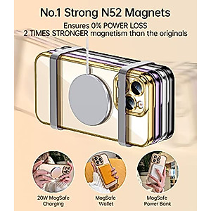 JUESHITUO Magnetic Clear for iPhone 14 Pro Max Case with Full Camera Protection [Never Yellow] [No.1 Strong N52 Magnets] [Military Grade Drop Protection] for Women Girls Phone TPU Case (6.7")-Golden