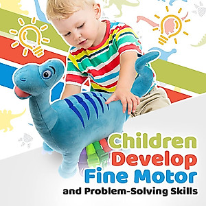 Little Chubby One Sensory Dinosaur Buckle Pillow - 11 Inch - Learning Activity Toy - Educational Toy Helps Develop Motor Skills Problem Solving Color and Number Recognition Ideal for Travel Great Gift