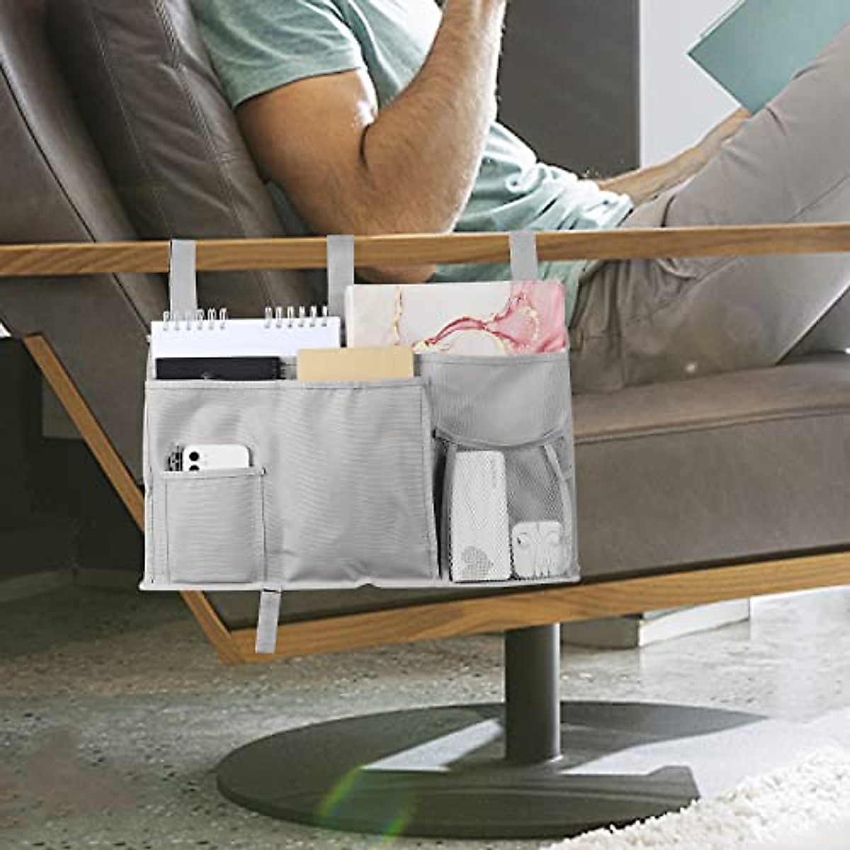 DAYARD Bedside Caddy, Bedside Hanging Storage Bag, Bunk Bed Organizer for Dorm Rooms Hospital Bed and Baby Bed Rails, Grey…