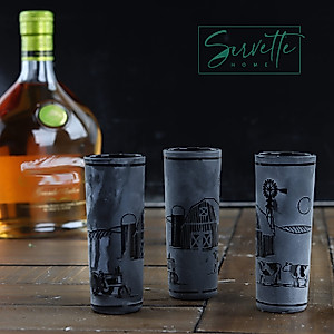 Servette Home 2.5 oz Shooter Glass Shot Glasses with Farm Design - 2 Black