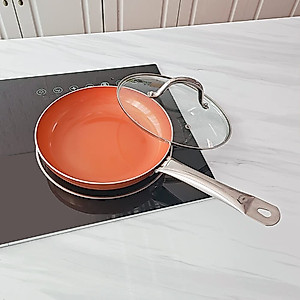 SHINEURI 9.5 inch Copper Fry Pan with Lid, Nonstick Omelet Pans - Perfect for Stir fry, Sauce & Baking, Compatible for Induction, Gas, Electric & Stovetops, Perfect for 2-3 Person Meal