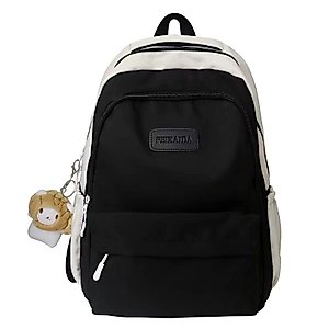 Kawaii Aesthetic Back to School Backpack with Lovely Pendant for Girls and Boys Christmas Gifts in 5 Colors (Black)