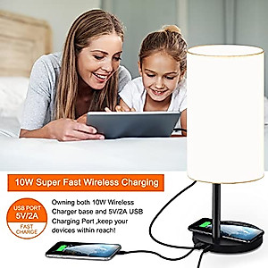 ALOTUS Multifunctional Table Lamp with 10W Fast Wireless Charger, USB Port, 5 Brightness,5 Lighting Mode,40/60 Min Auto Timer, Nightstand Bedside Lamp for Bedroom (LED Bulb Included)…