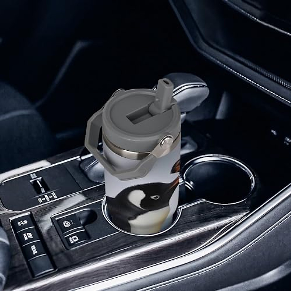 30oz Stainless Steel Insulated Tumbler with Flip Lid & Straw, Leakproof Travel Mug for Car, I Love Penguins Double Wall Vacuum Thermal Coffee Cup with Handle, Spill-Proof Design for Hot/Cold Drinks