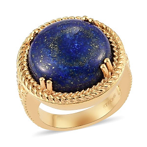 Shop LC 18K Yellow Gold Ion Plated Lapis Lazuli Ring for Women Jewelry Jewelry Size 7 Birthday Gifts for Women