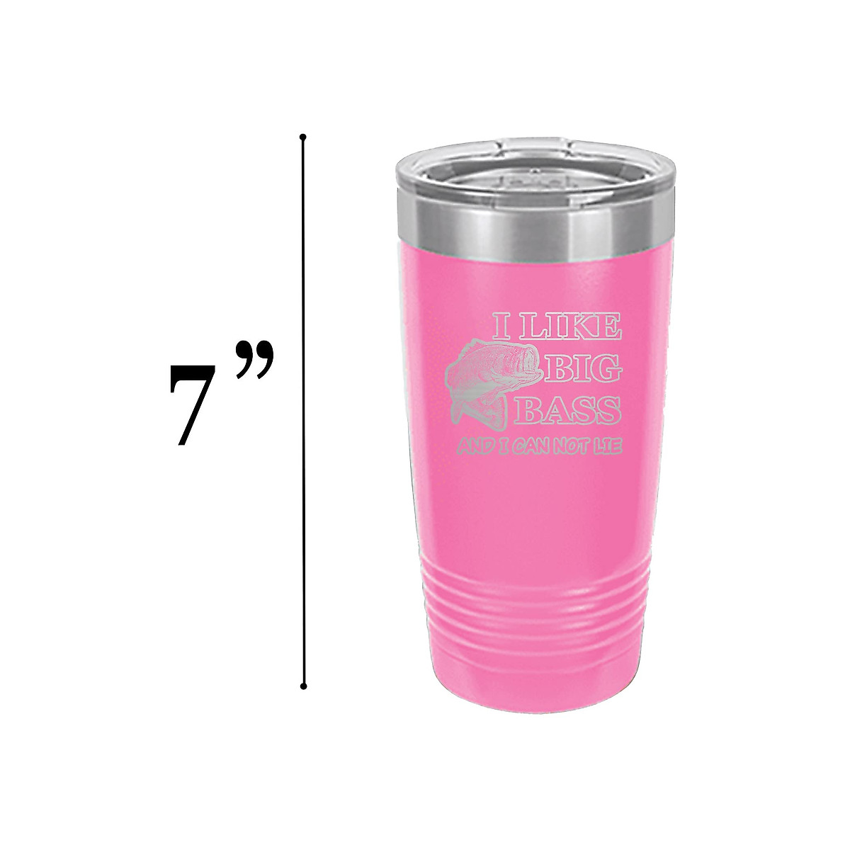 Rogue River Tactical Funny Fishing 20 Oz. Travel Tumbler Mug Cup w/Lid Vacuum Insulated Hot or Cold I Like Big Bass Fishing Gift Fish (Pink)