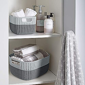 Simplify 2 Tone Sailor Knot Plastic Storage Tote | Decorative Basket | Closet Organization | De-clutter | Accessories | Toys | Bathroom Organization | Large | Grey/Grey