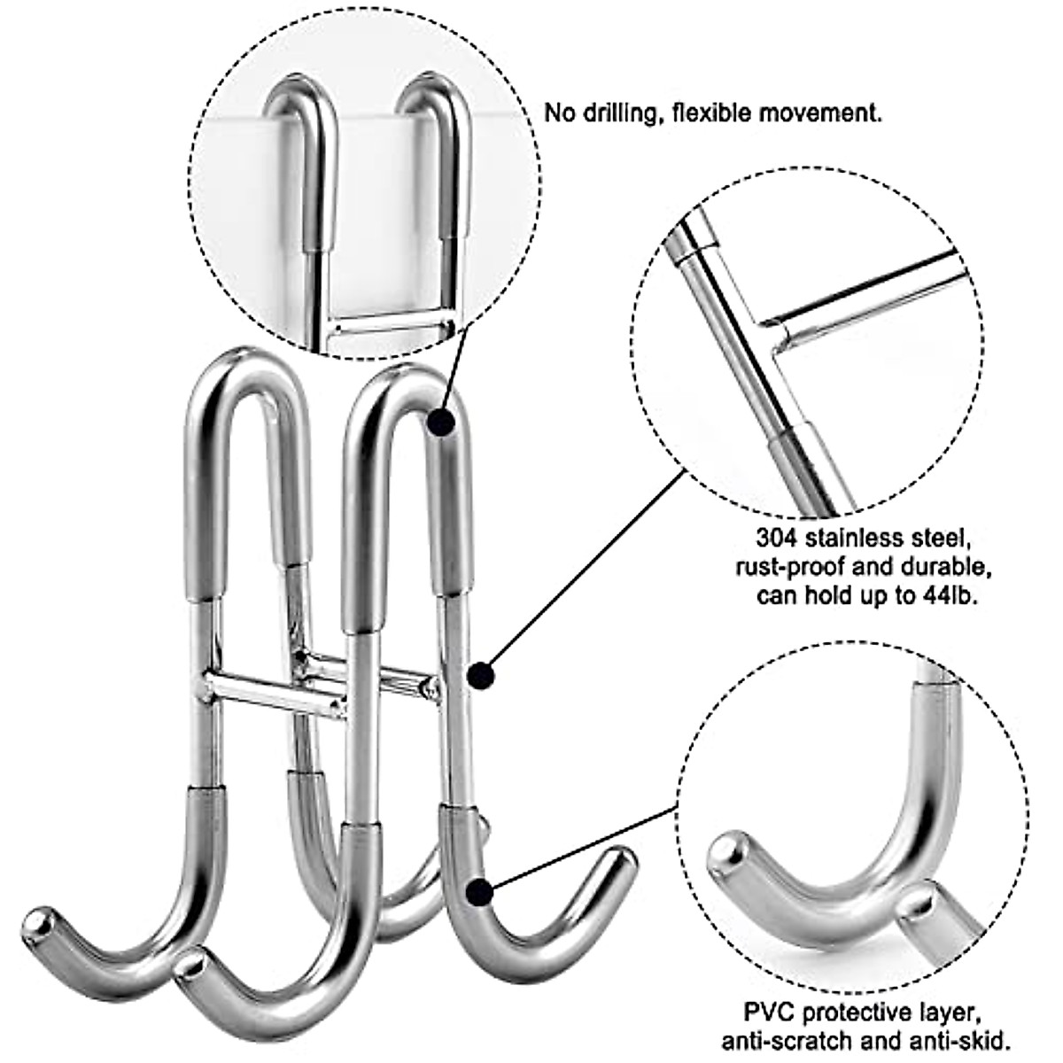 EOFJRUC Shower Door Hooks - 2 Pack Towel Hooks for Bathroom Frameless Glass Shower Door, Stainless Steel Rack Hooks for Hanging Towel, Bathrobe, Squeegee (Silver)