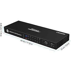 TESmart 4K UHD 16 Ports HDMI KVM Switch, Console Rack Mount Switch with 8 Pcs 5ft KVM Cable, USB 2.0 Device 16 Port Inputs, Control up to 16 Computers/Servers, with RS232 and LAN Port