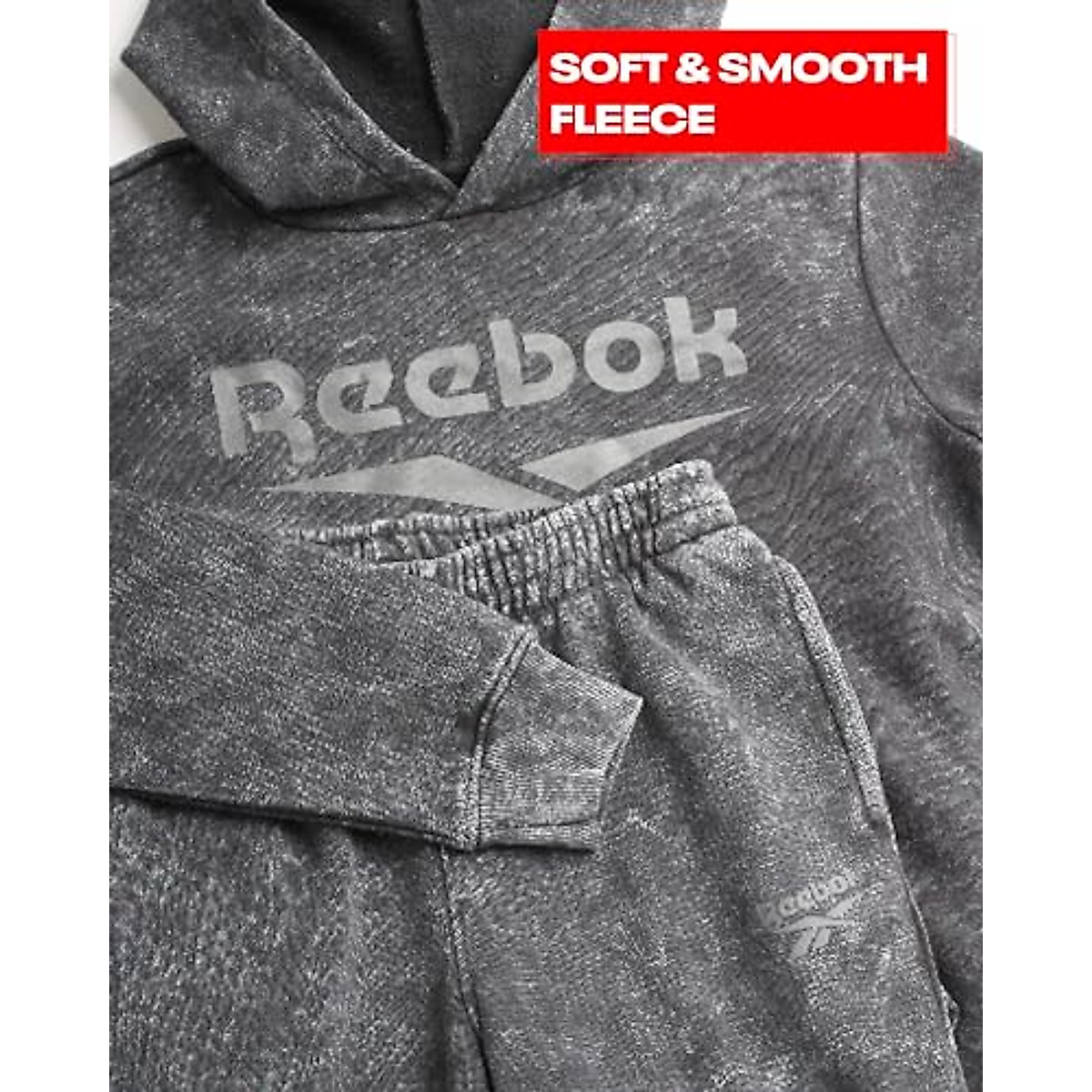 Reebok Boys' Sweatsuit Set - 2 Piece Fleece Hoodie Sweatshirt and Jogger Sweatpants (4-12), Size 8, Premium Black
