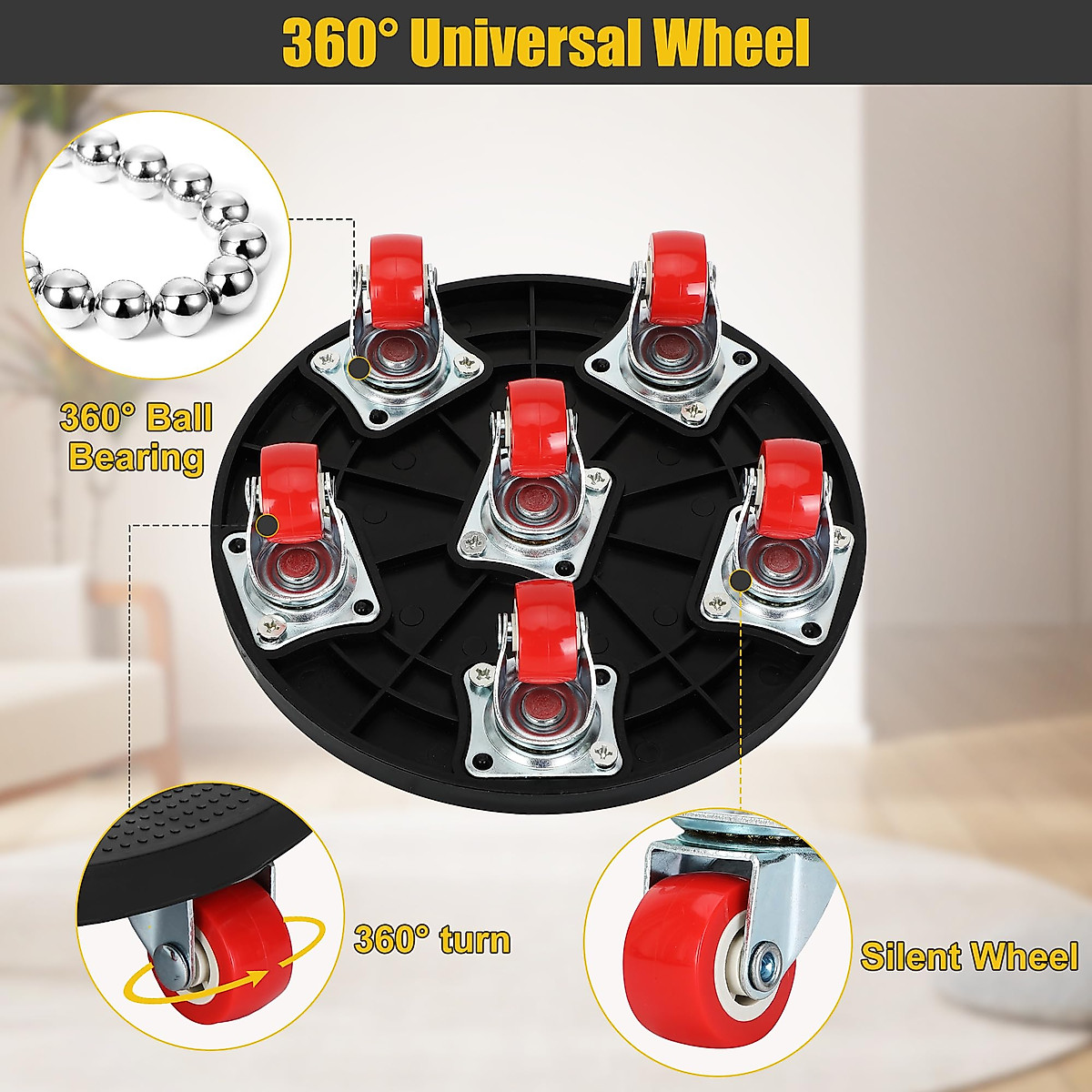 Lunarlipes Upgraded 6 Wheel Heavy Duty Furniture Movers, Moving Dolly Lifter Tool Set, 360 Swivel Silent Wheels, 1600 Lbs.Capacity, for Heavy Furniture Such as Refrigerators, Closets