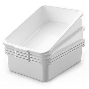 5-Pack Commercial Bus Tubs Box/Tote Box, White Plastic Storage Bin with Handles/Wash Basin Tub (8 Liter)