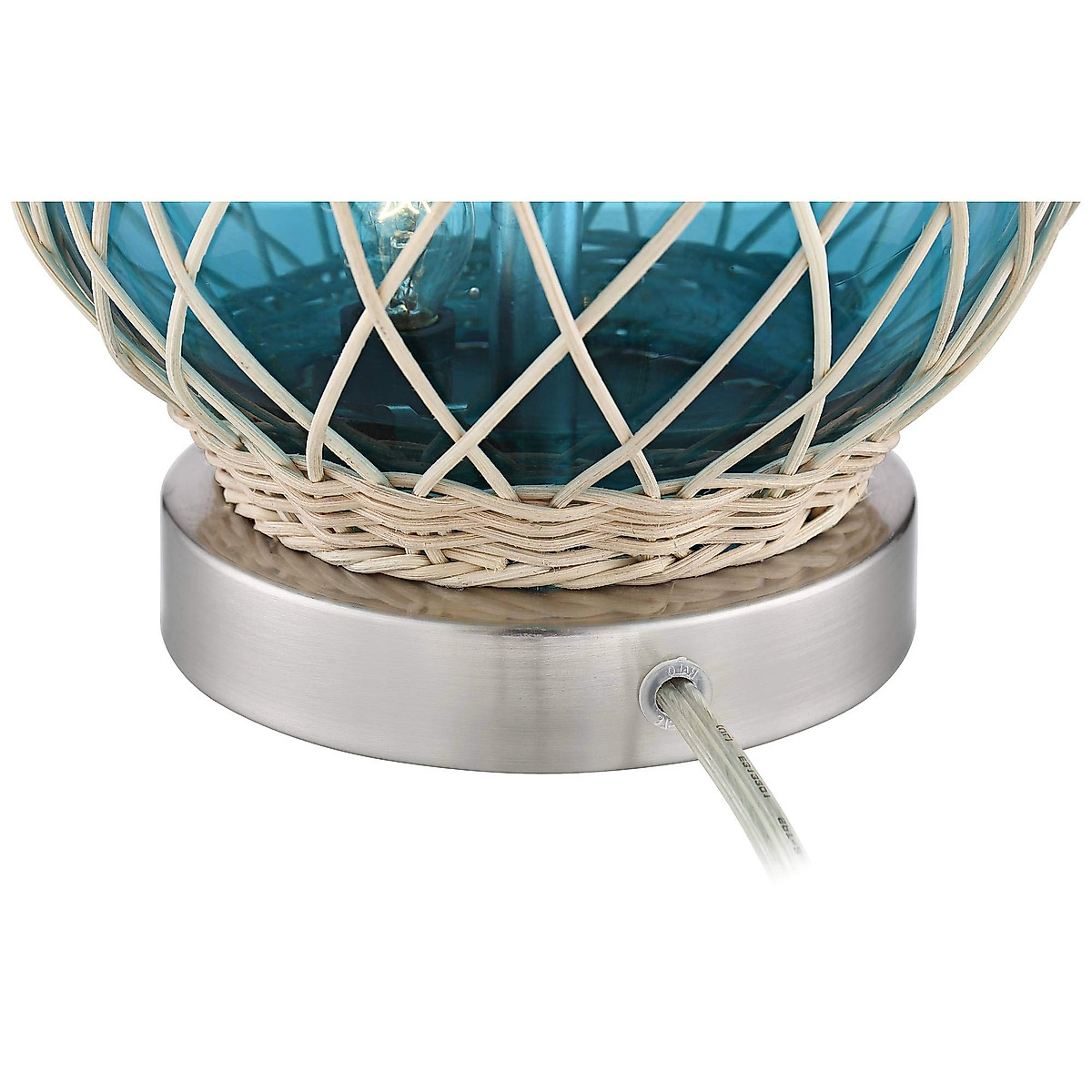 360 Lighting Alana Coastal Accent Table Lamp with Nightlight LED 22.75" High Rope Blue Glass Gourd White Fabric Drum Shade Decor for Living Room Bedroom Beach House Bedside Nightstand Home