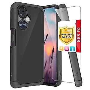 TJS Compatible for OnePlus Nord N30 5G Case, with Tempered Glass Screen Protector Dual Layer Hybrid (Magnetic Mount Friendly) Shockproof Drop Protection Impact Phone Case (Black)