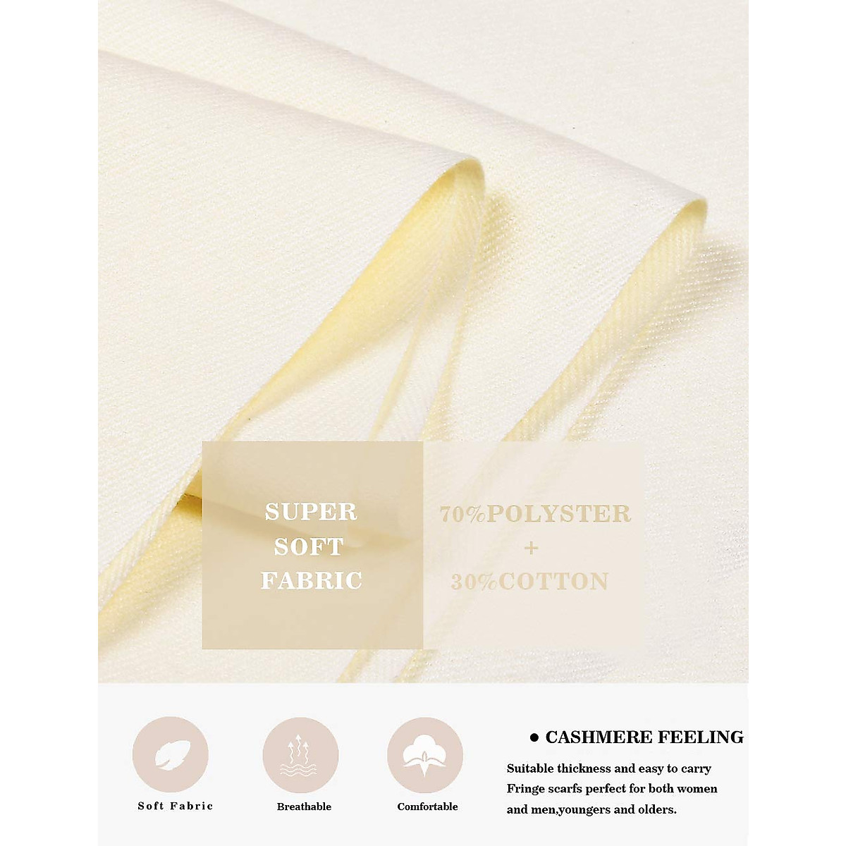 EASE LEAP Pashmina Scarfs for Women Silky Shawls and Wraps for Evening Dresses Soft Large Scarves Wedding Warm Stylish Solid Color, Ivory