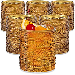 Kate Aspen Beaded Amber Drinking Glasses Set of 6-10 oz Vintage Glassware Set Jupiter Glasses, Cocktail Glass Set, Juice Glass, Water Cups | Hostess Gift, Christmas Present, Gift for Newlyweds