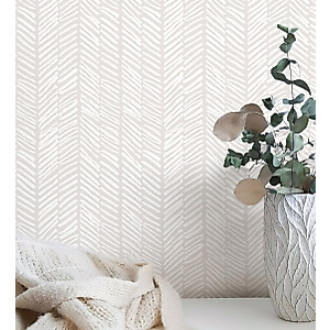 MelunMer Modern Peel and Stick Wallpaper Boho Contact Paper for Cabinets Stripe Wallpaper Line Self-Adhesive Wallpaper Removable Wallpaper for Bathroom Bedroom Shelf Liner Beige Waterproof 78.7"ｘ17.3"