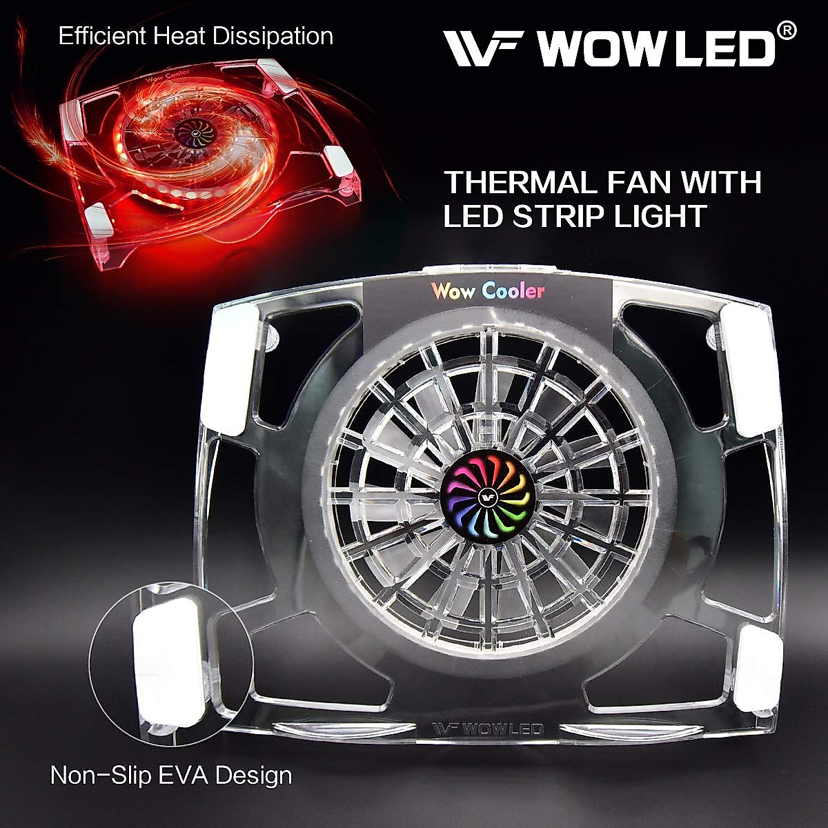 WFPOWER Cooling Fan for PS4, USB RGB LED Backlight, Multi-Color LED Light Cooler Stand, Gaming Mood Lights Pad, Compatible with Xbox, PS4 Pro, PS4 Slim, Consoles, Notebook, Laptop