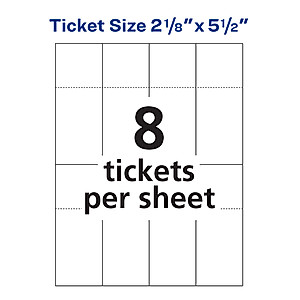 Avery Printable Tickets, 2-1/8" x 5-1/2", Laser/Inkjet, 200 Tickets, Great for Raffle Tickets (16431)