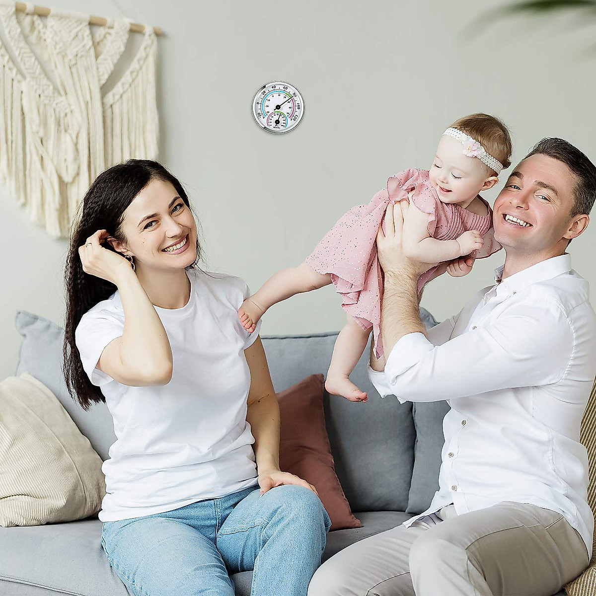 4 Pieces Indoor Outdoor Thermometer Hygrometer 2 in 1 Temperature Humidity Gauge Analog Hygrometer for Indoor Office Home Room Outdoor, No Battery Required, in Green and White