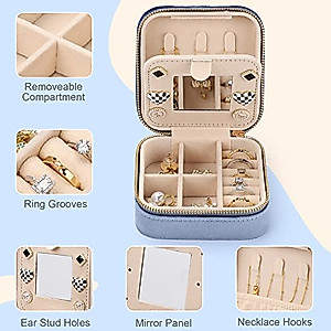 Sightor Velvet Travel Jewelry Box Organizer, Small Jewelry Case with Mirror Portable Display Jewelry Storage Case for Rings Earrings Necklace Bracelet, Perfect for Women Girls (Blue)