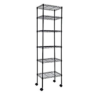 YSSOA Heavy Duty 6-Shelf Shelving with Wheels, with Hanging Hooks, Wire Shelving, Adjustable Storage Units, 17'' D x 11'' W x 63'' H, 6 Tier, Black