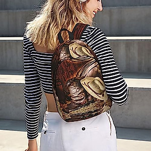 NOKOER Cowboy Black Hat Western Boots Printed Canvas Backpack,Casual Daypacks,Laptop Backpack,Lightweight Travel Daypack