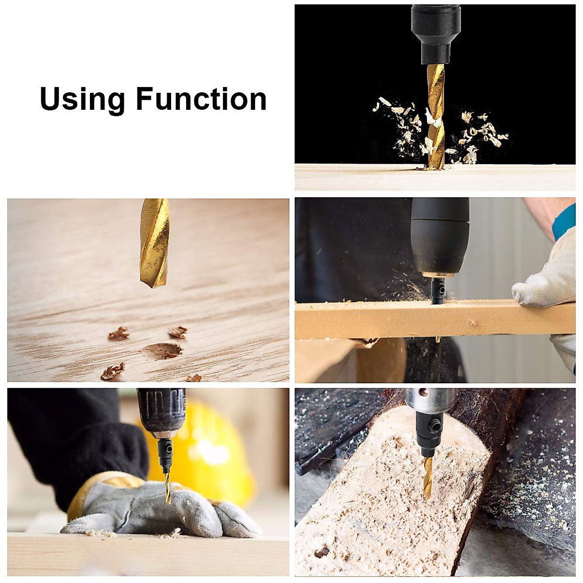 Countersink Drill Bit Set, 1/4 inch Hex Shank Countersink Drill Bit, Power Tools Accessories for Plastic, Metal, Woodworking Tool by Power Drill 5Pcs/Set #5, 6, 8, 10, and #13 (Gold)