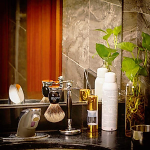 Shaving Brush and Stand, Anbbas Silvertip Badger Hair Brush Set with Stainless Steel Shaving Stand for Double Edge Safety Razor Straight Razor,Black Resin Alloy Handle for Men