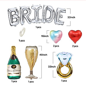 Huge Silver Bride Balloons Set， Diamond Ring Balloon, Silver Bachelorette Party Decorations Bride Balloons Bachelorette Bachelorette Balloons,Bridal Shower Balloon, Bride Decorations