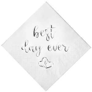 Crisky Best Day Ever Napkins Silver for Wedding Bridal Shower and Engagement Party Decorations,Cocktail Dessert Beverage Napkins 100 Pack, 3-ply