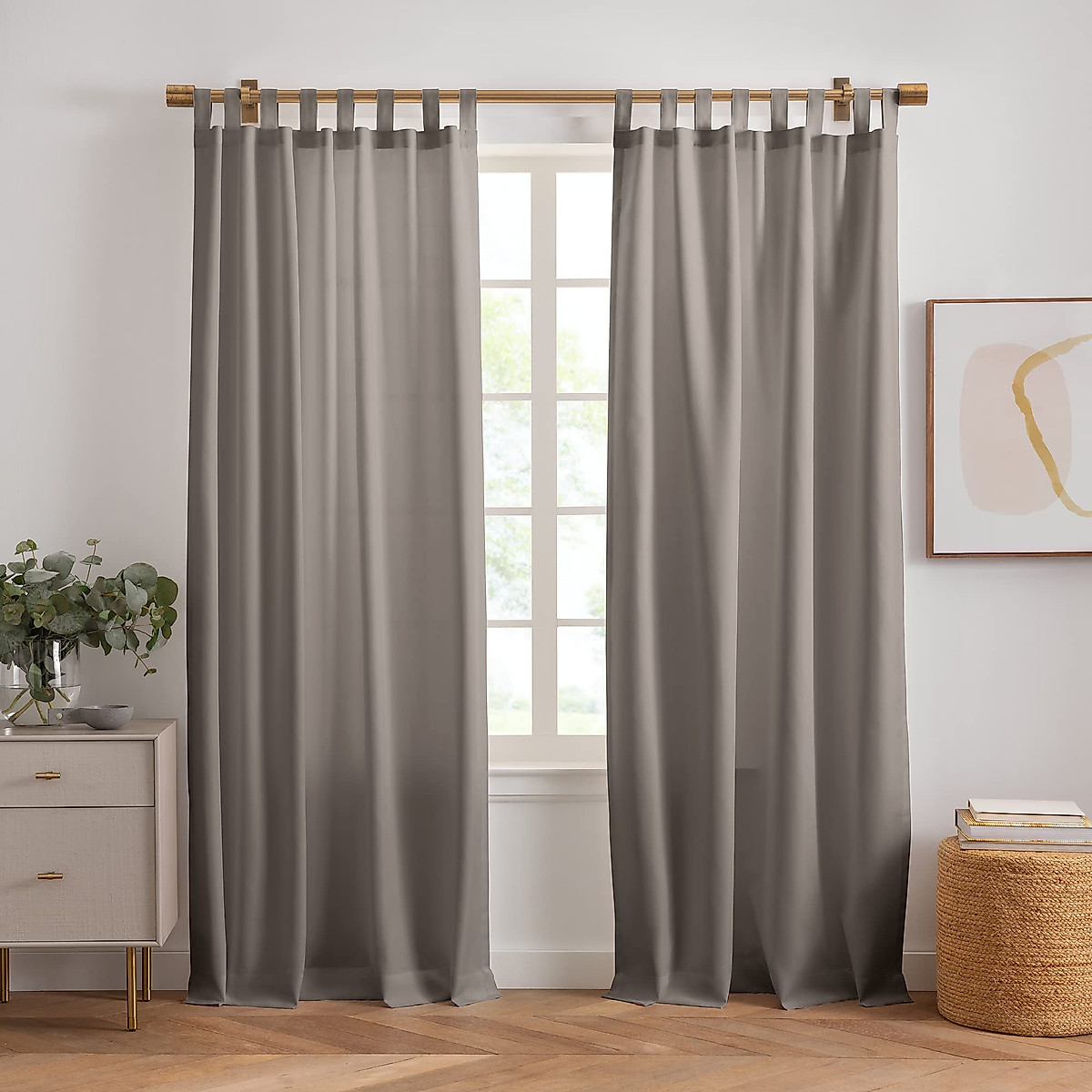 Elrene Home Fashions Rhodes Solid Indoor/Outdoor Window-Curtain Set, 2 Panels, 52 inches X 84 inches, Gray