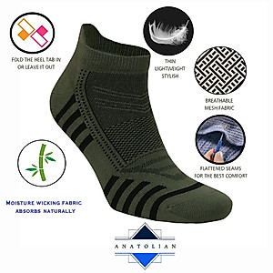 Ankle Socks with back Heel Tab for Men Low Cut Cool Comfort Fit Athletic Performance 6 pair pack (Army Green)