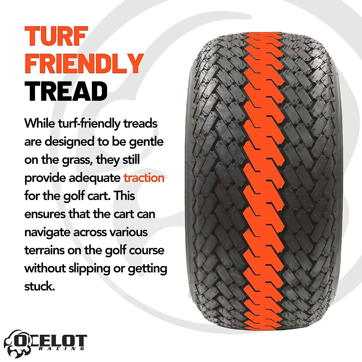 Ocelot Excel 18x8.5-8 Golf Cart Tires with White 8x7 4/4 2.5+4.5 Steel Wheel, Fits Club Car, Golf Carts With Stock Size 8x7 OEM Wheels, Tubeless tire, Turf Style Tread for Low Impact On Grass