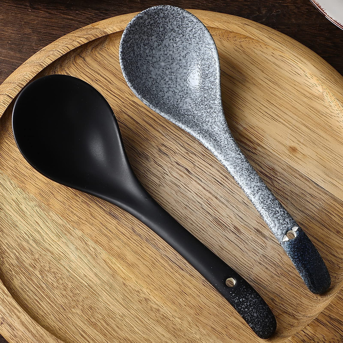 Happyyami Chinese Spoons Chinese Spoons 2 Pcs Ceramic Soup Spoons Japanese and Korean Ceramic Soup Spoons Handle Rice Spoons Asian Soup Spoon for Ramen Noodles Rice Ceramic Dishes Ceramic Dishes