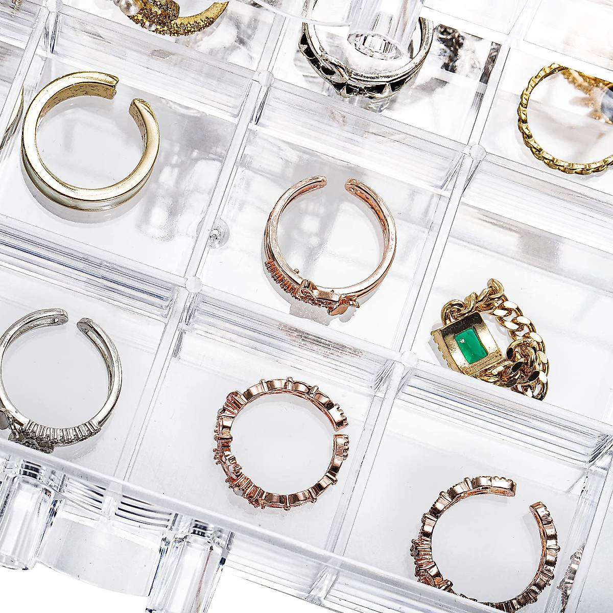 yarlung Acrylic Jewelry Storage Box Earring Holder with 5 Drawers, 120 Grids Jewelry Organizer Tray Clear Ring Display Case for Beads, Nail Tips, Women Girls, Birthday Gift