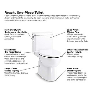 KOHLER 78080-0 Reach Comfort Height Chair Height One-Piece Compact Elongated Toilet with Skirted Trapway, Left-Hand Trip Lever, 1.28 GPF