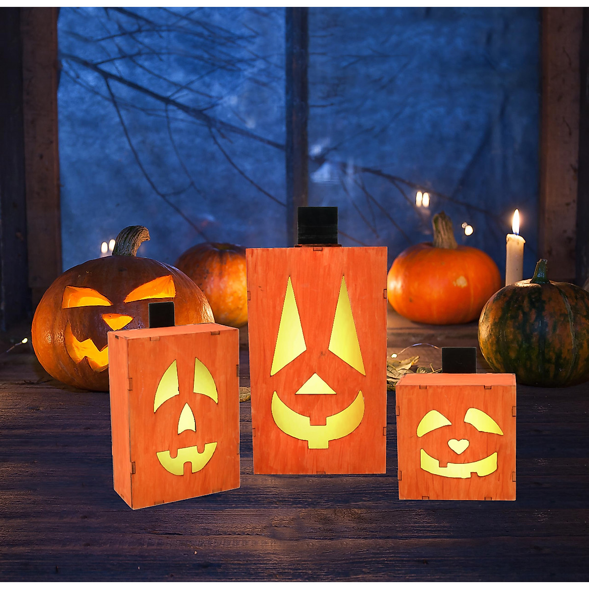 Gift Boutique Halloween Pumpkin Wood Paint Craft Kit 3 Set Sizes Jack O Lantern Unfinished Wooden for Kids Arts & Craft Project Painting Activity