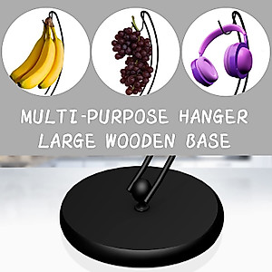 Signice Banana Holder Stand - Newest Patented Modern Banana Tree Hanger with Wood Base Stainless Steel Banana Rack for Home Kitchen Use,Doesn't Tip Over (Full Black)