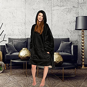 SLEEPHERO Blanket Hoodie Wearable Blanket Oversized One Size Fits All Super Soft Fleece Blanket Black